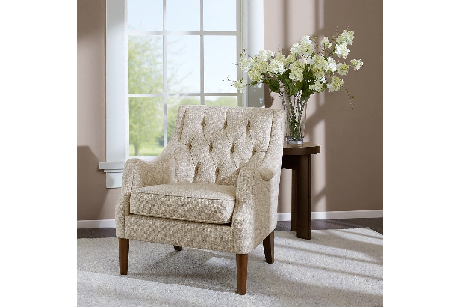 Qwen Button Tufted Accent Chair In Beige