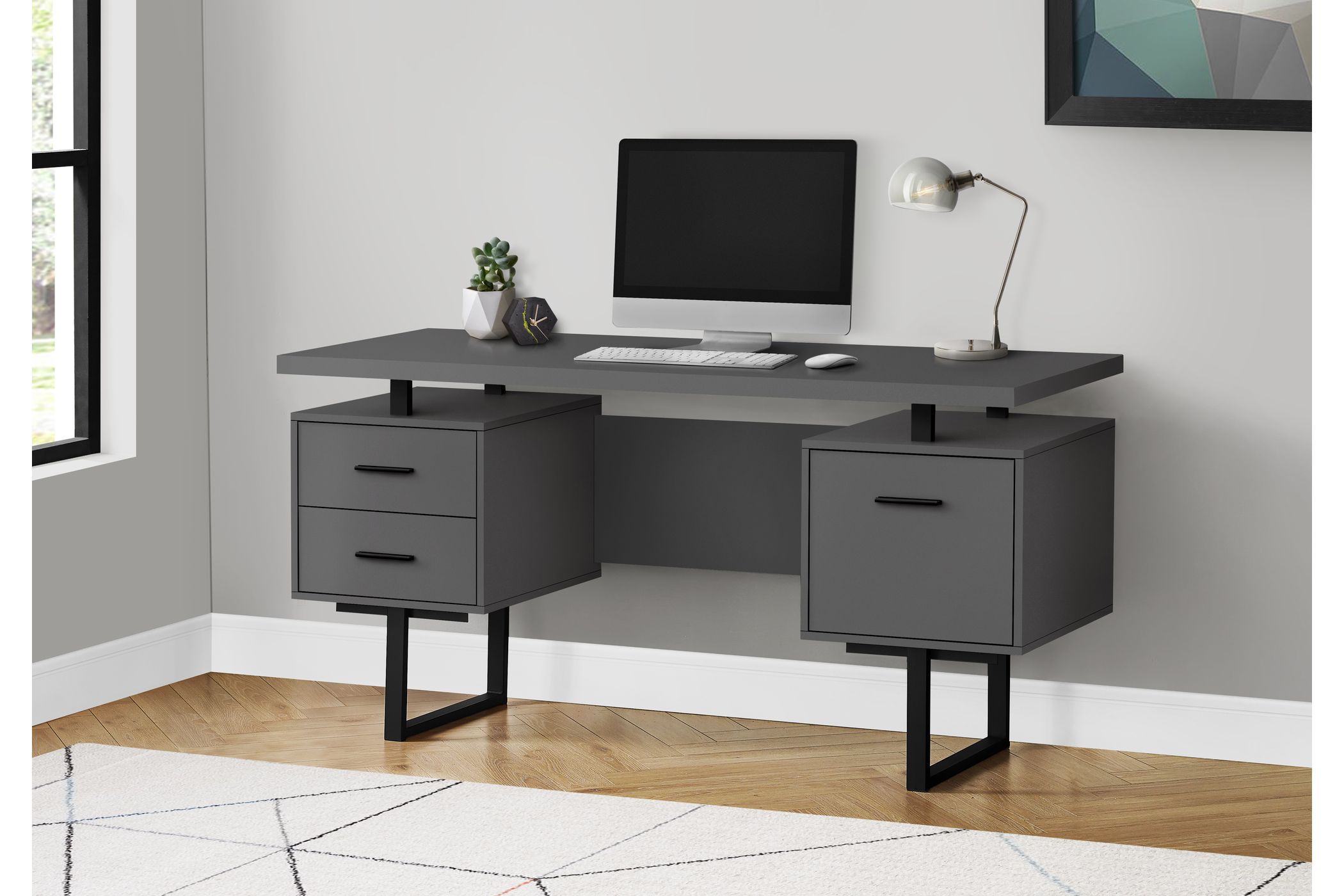 Modern Grey 60" Computer Desk