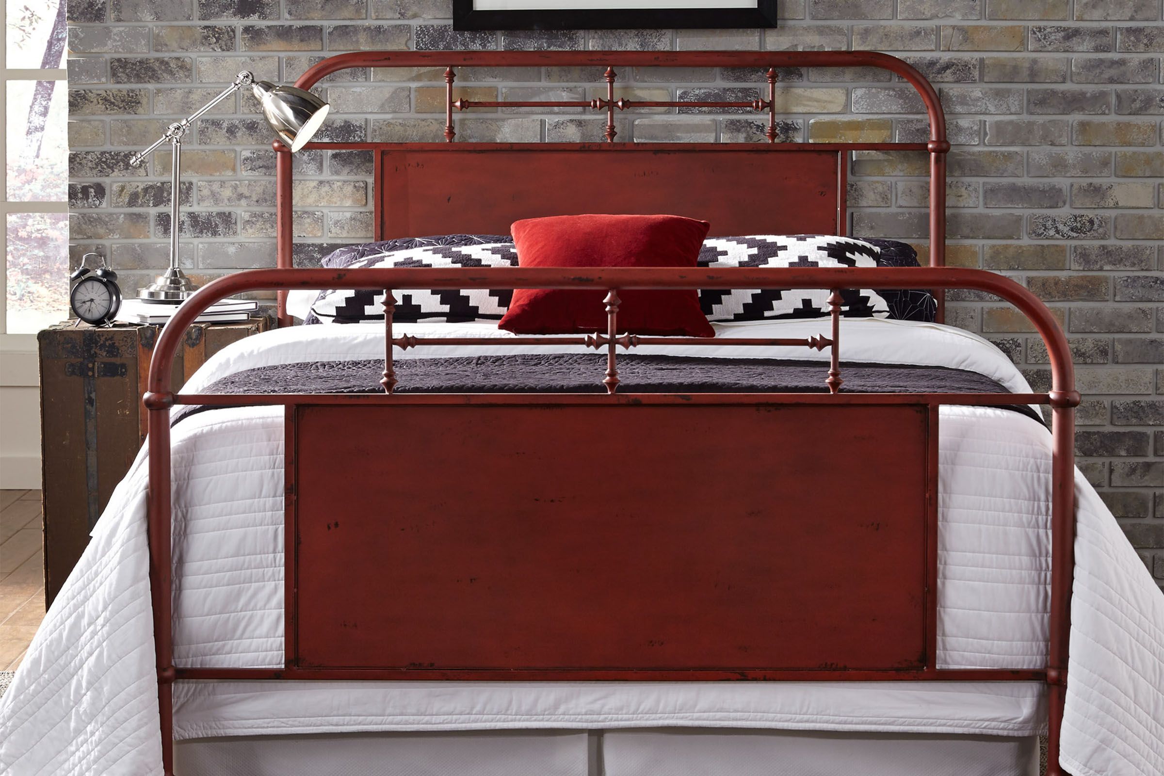 Vintage Queen Red Metal Bed