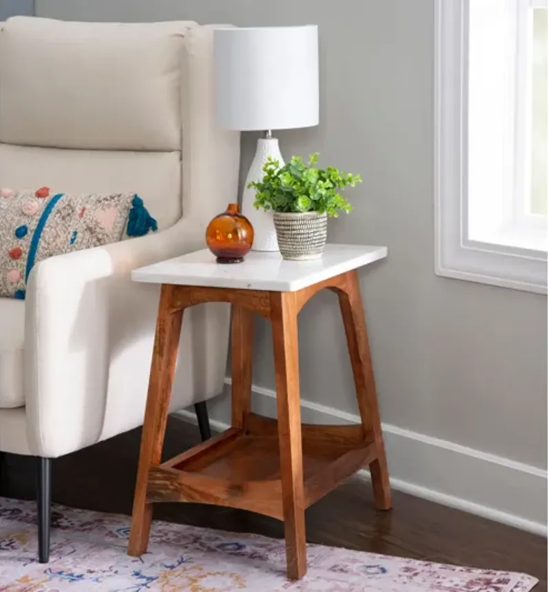 Quincey Marble & Wood Side Table