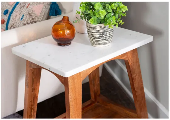 Quincey Marble & Wood Side Table