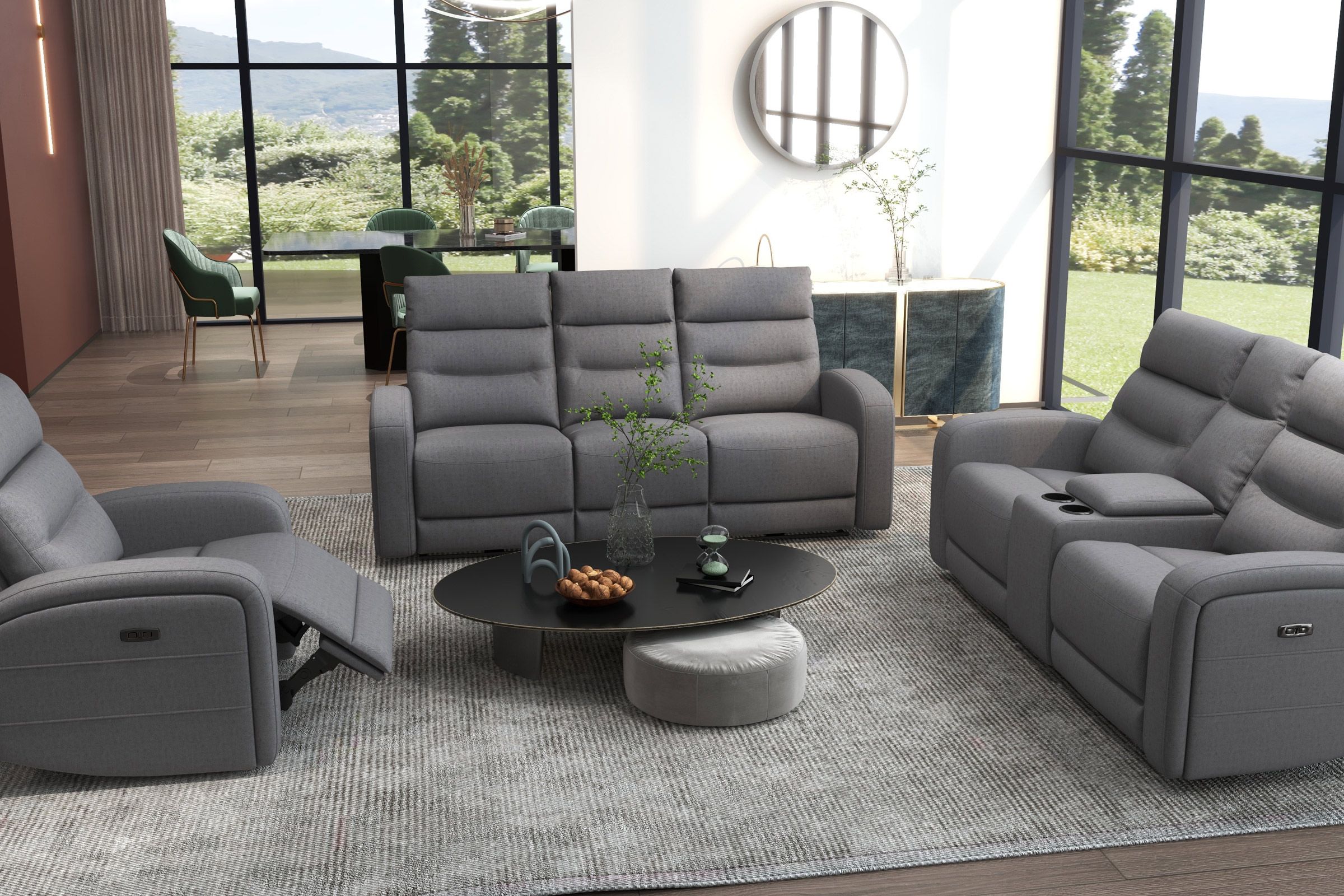Virgo Slate Dual Power Reclining Sofa