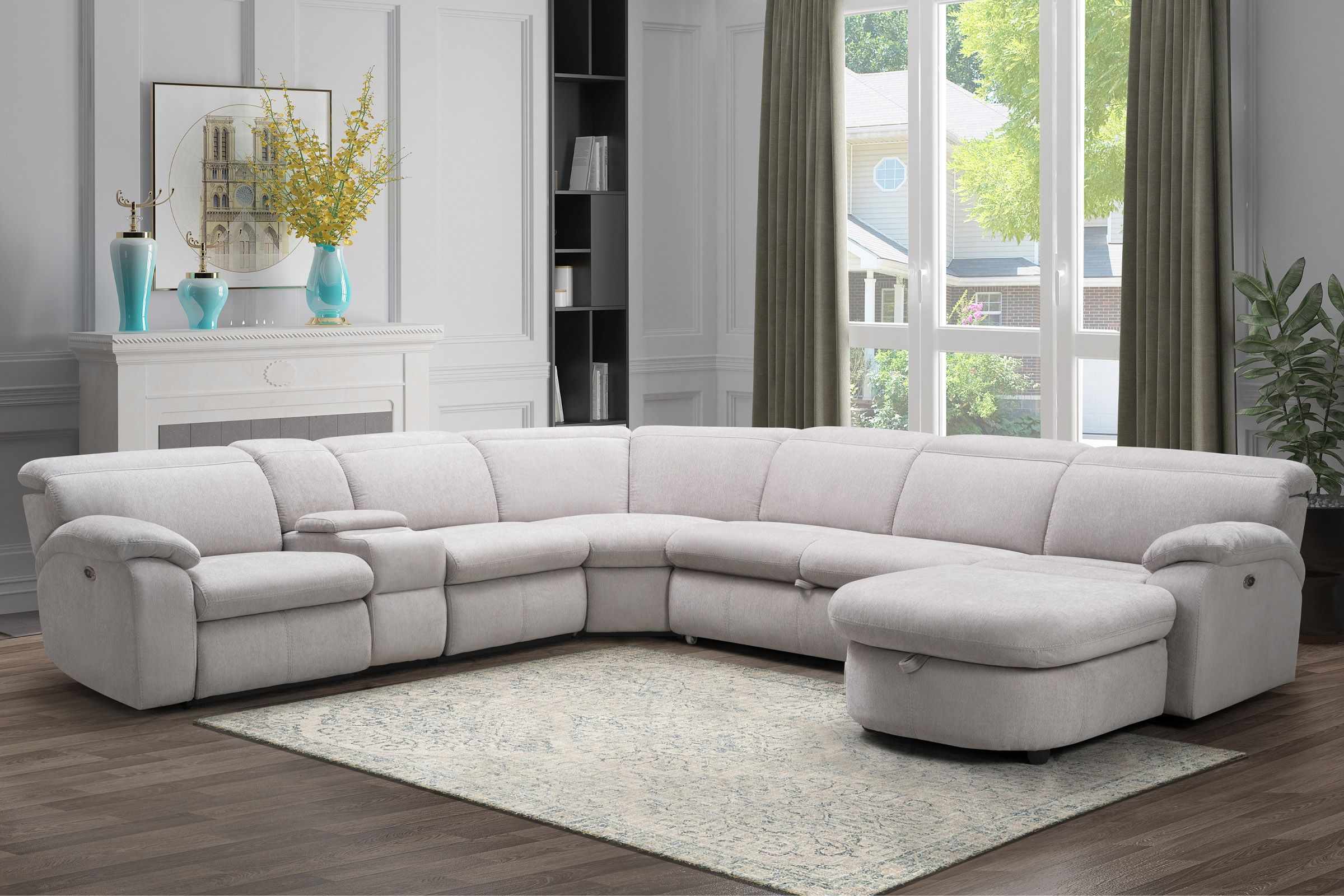 Arc Dove 6-Piece Power Reclining Sectional with Right Arm Facing Chaise