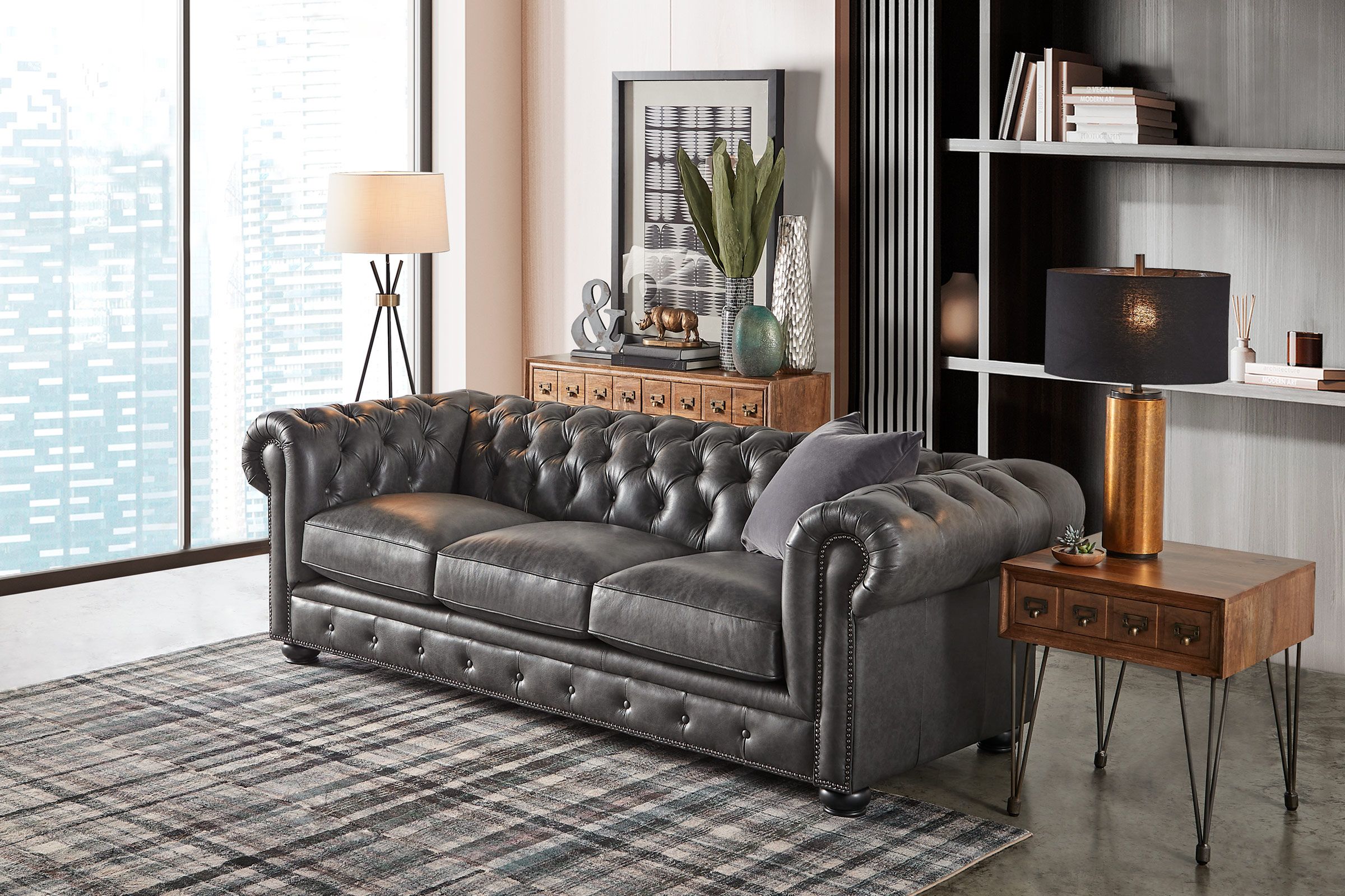 Churchill Grey Leather Sofa
