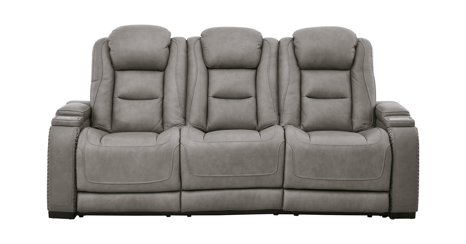 Rigel Leather Power Reclining Sofa - Gray