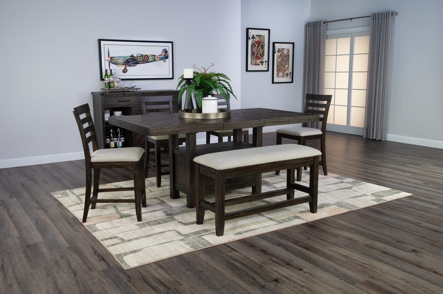 Spindrift Table With 4 Counter Stools And Storage Bench