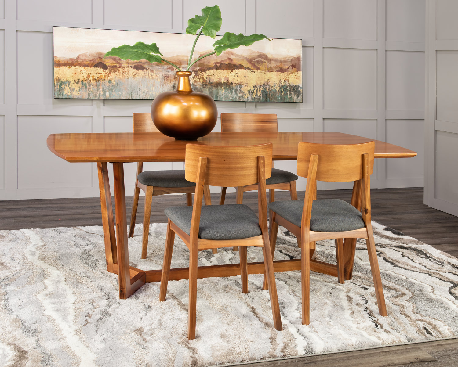 Tyler Modern Fixed Top Table With 4 Wood Chairs And 2 Upholstered Chairs