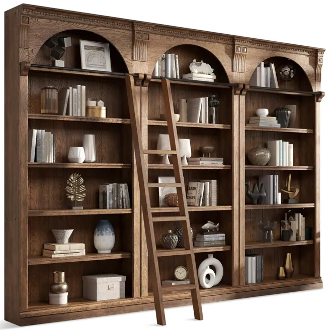 3-Stanford 94 Tall Bookcase with Wooden Ladder