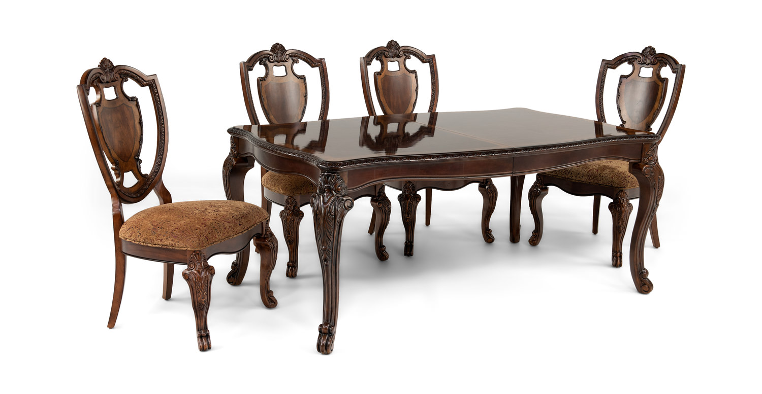 Old World Table With 4 Shield Side Chairs