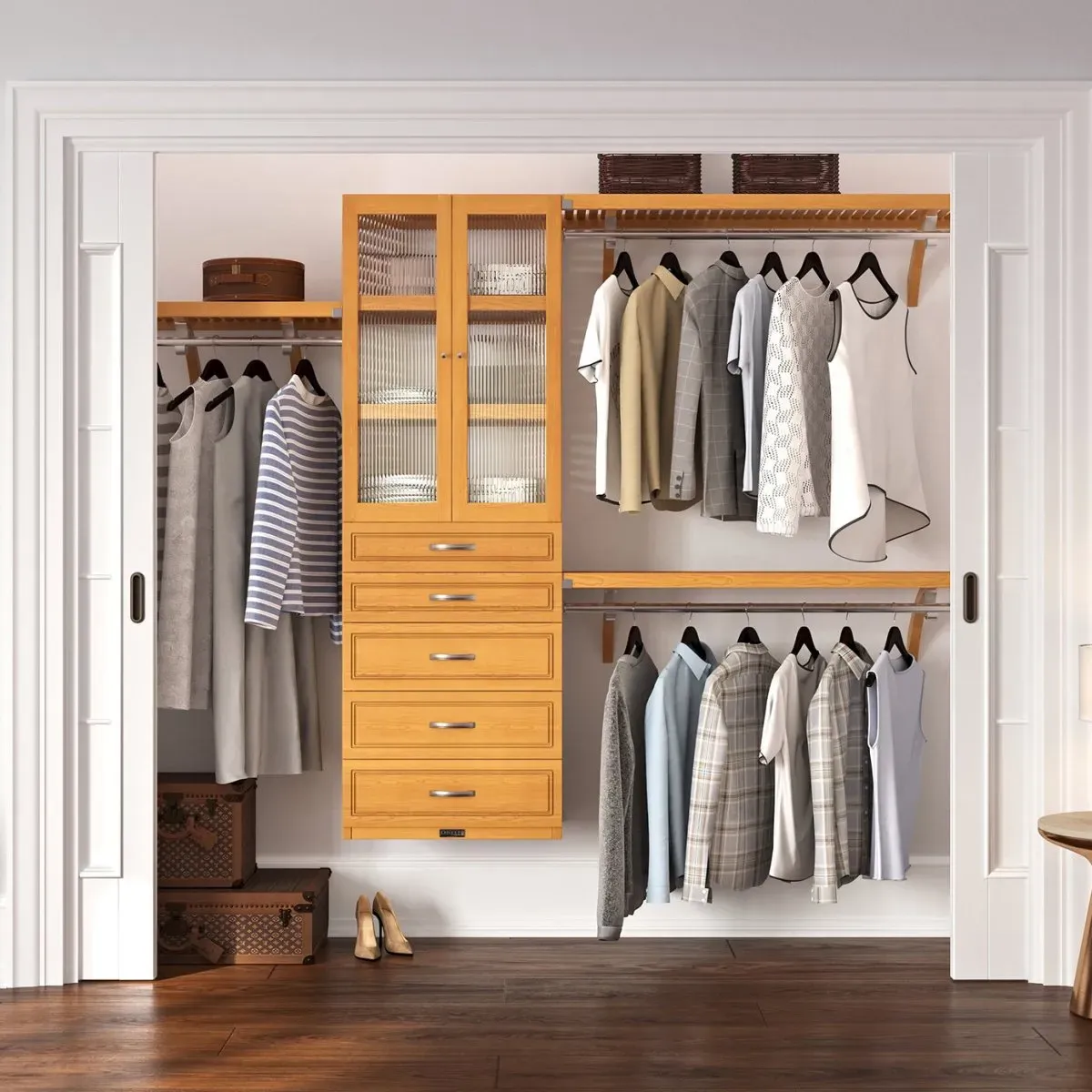 Solid Wood Closet Organizer with 5 Drawers and Doors Modern by John ...