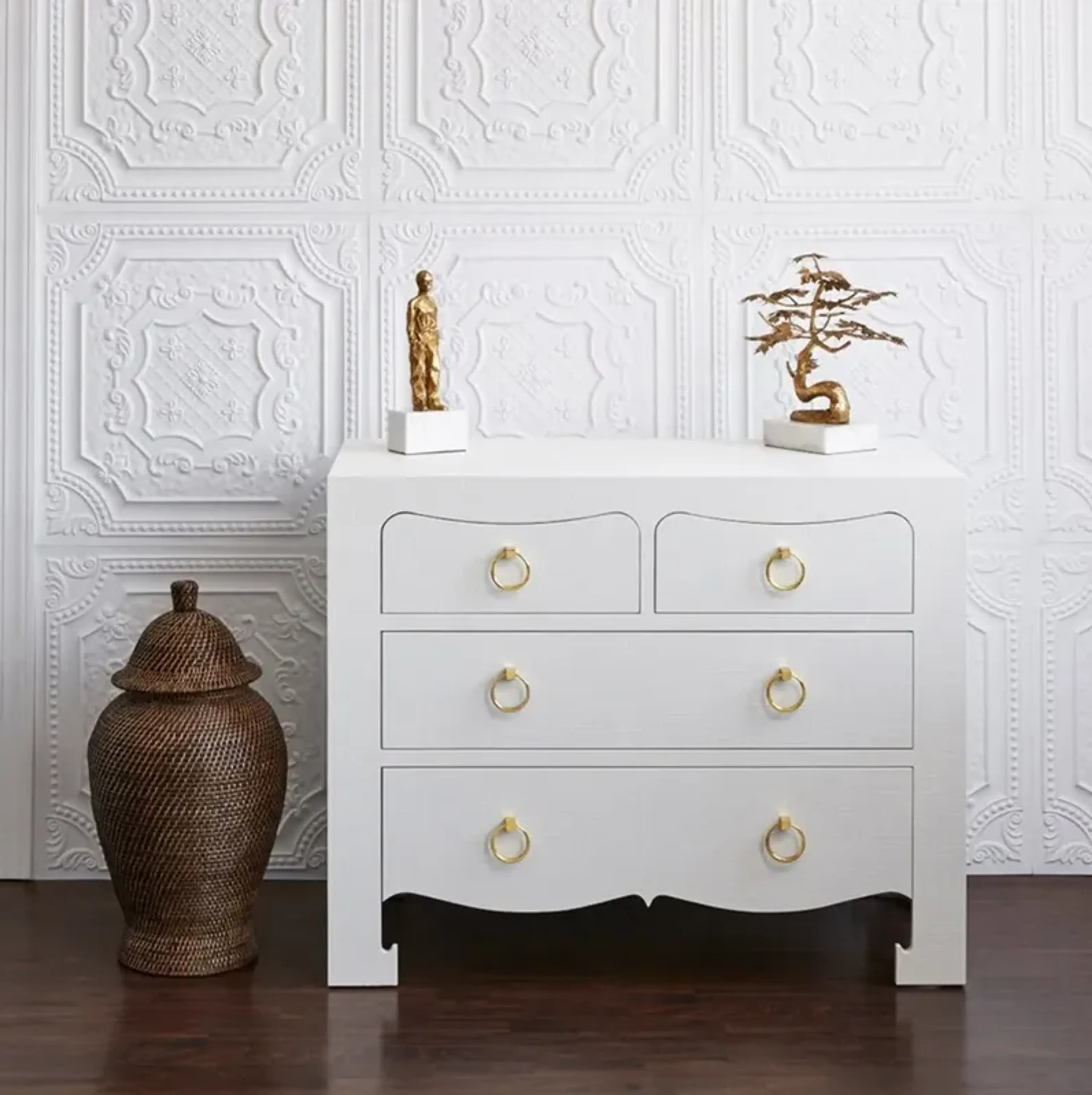 Jacqui Updated Traditional Chiffon White Wood Bachelor Chest Kathy Kuo ...