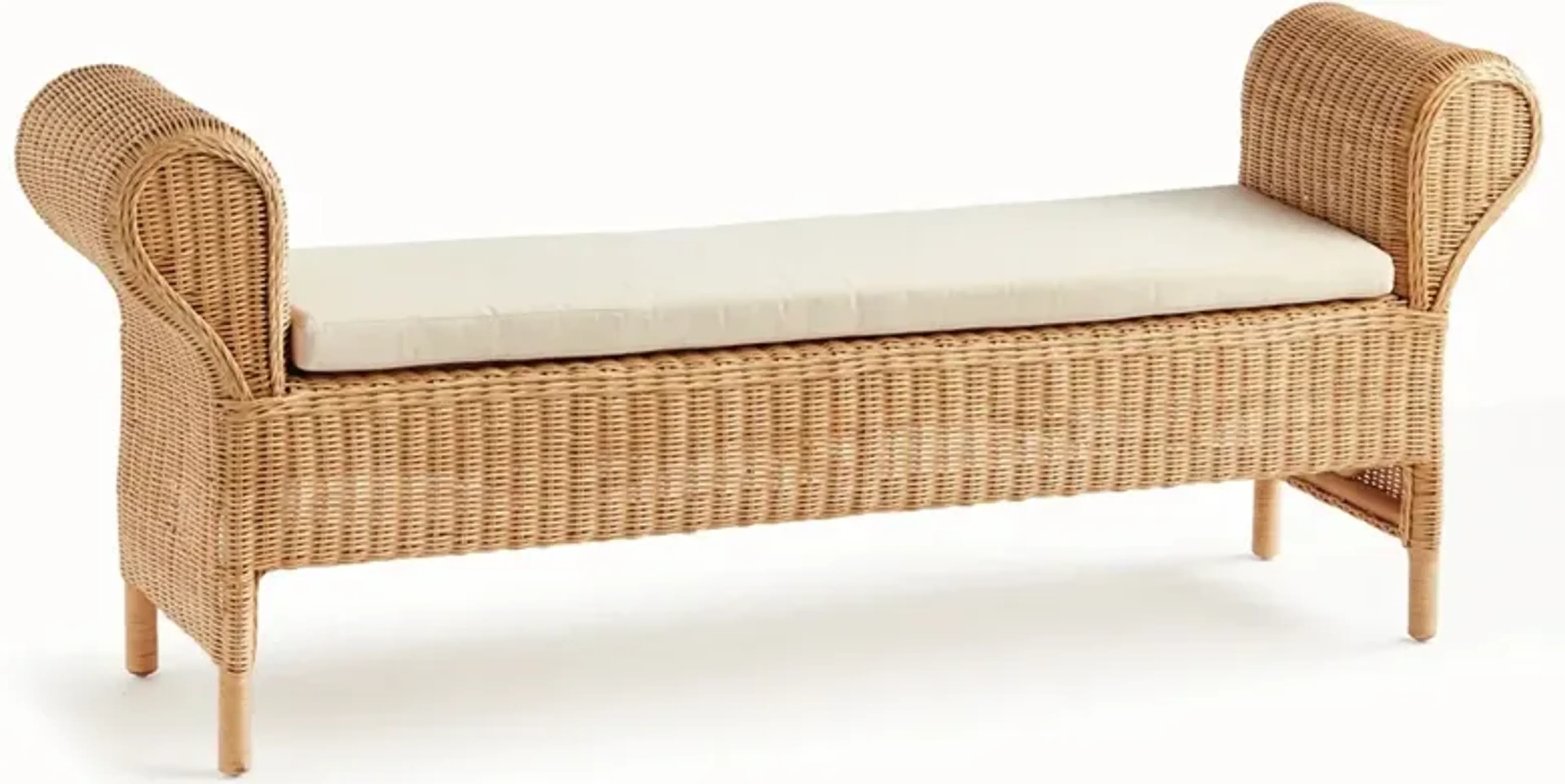 Cesare Coastal Beach Natural Woven Rattan Entryway Bench Kathy Kuo Home ...