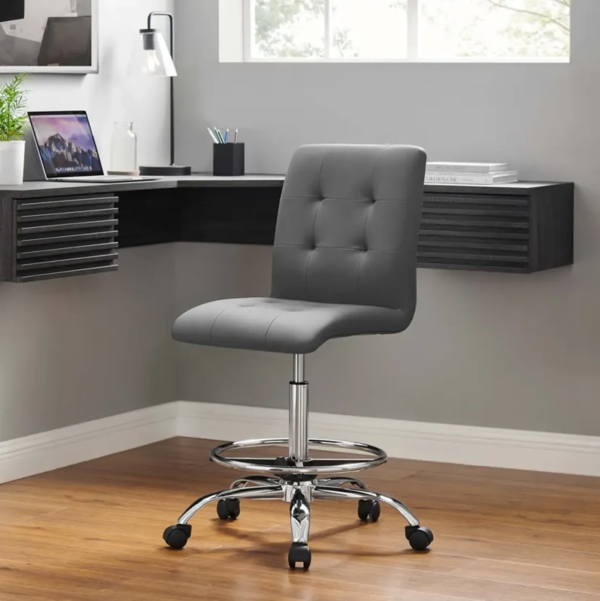 Prim Armless Vegan Leather Drafting Chair by Modway | Furniture.com