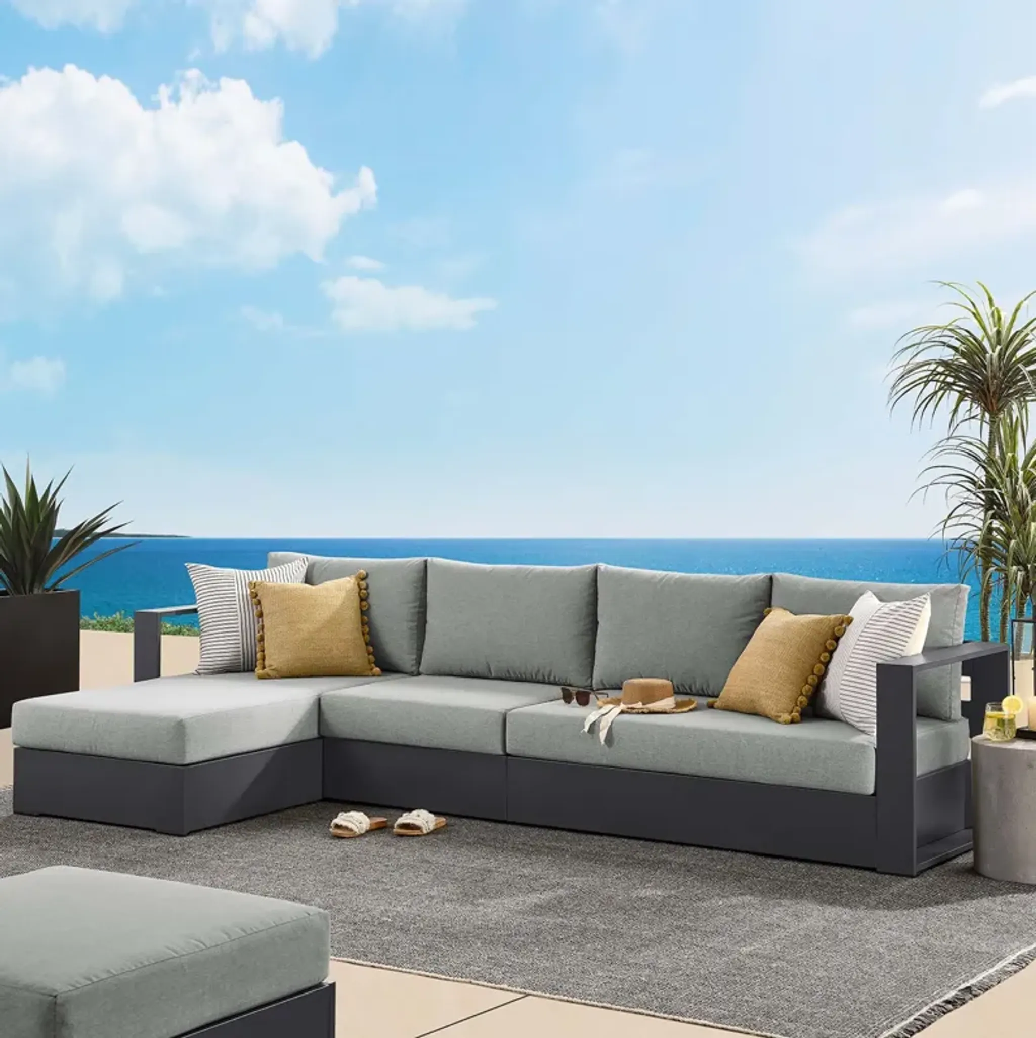 Tahoe 3-Piece Outdoor Patio Powder-Coated Aluminum Left-Facing Chaise ...