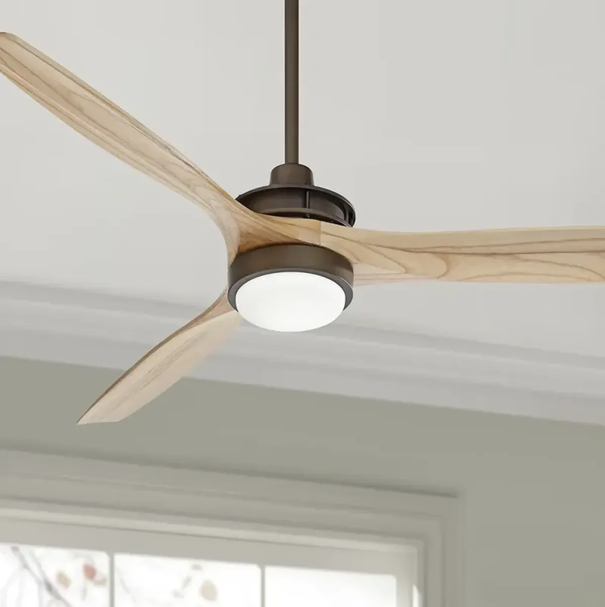 52” Windspun Soft Brass and Natural Wood LED Ceiling Fan with Remote by ...