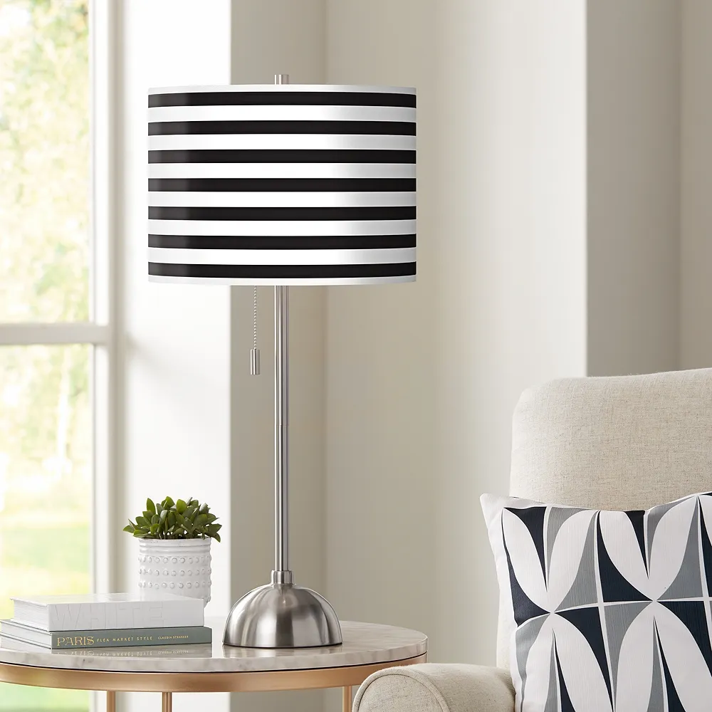 Giclee Black and White Horizontal Stripe Table Lamp