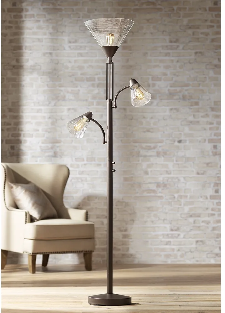 Warwick Tree Torchiere Floor Lamp with Gooseneck Side Lights and LED Bulbs