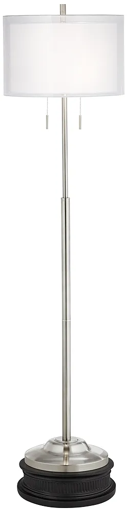 Possini Euro Roxie Modern Brushed Nickel Double Shade Floor Lamp with Riser
