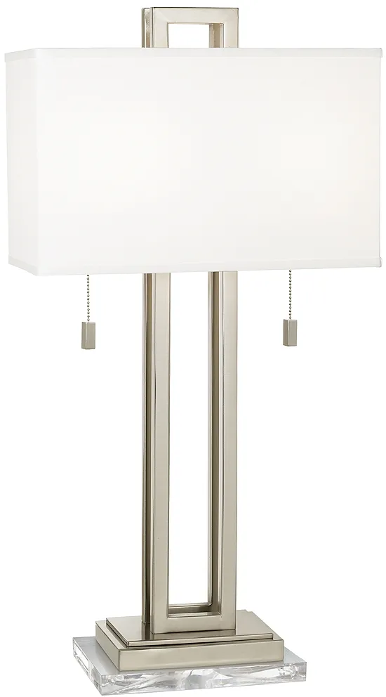 Possini Euro Brushed Nickel Rectangle Table Lamp with Clear Acrylic Riser