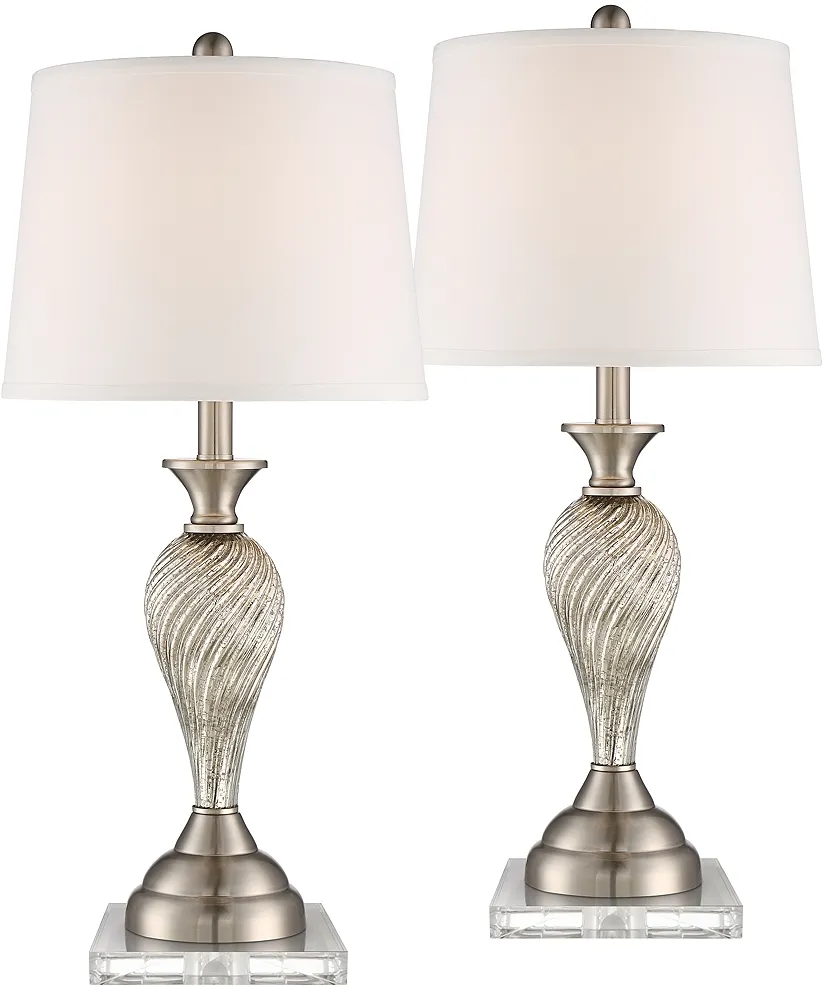 Arden Brushed Nickel Column Table Lamps With 7" Square Risers