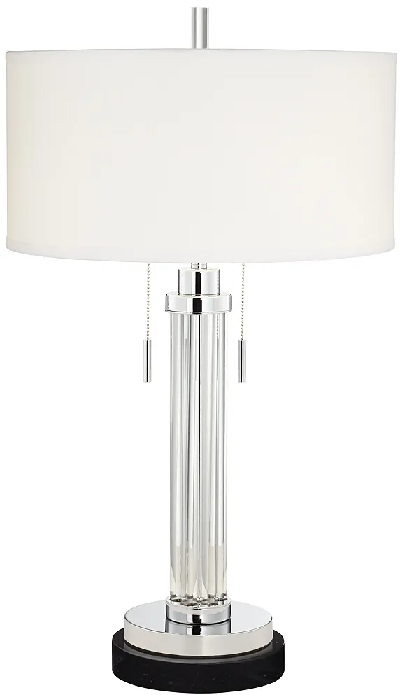 Possini Euro Cadence Glass Column Table Lamp with Round Black Marble Riser