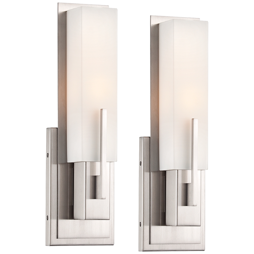 Possini Euro Midtown 15" High Satin Nickel Wall Sconce Set of 2
