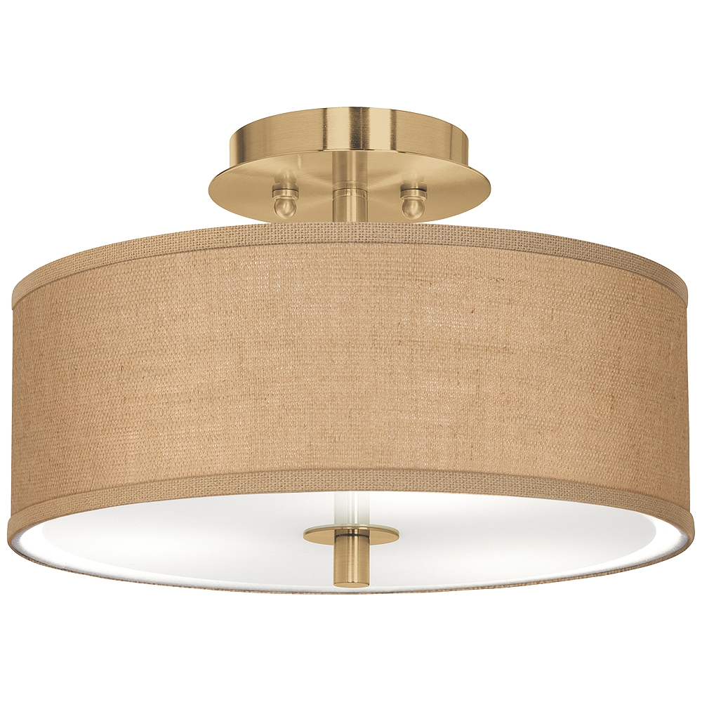 Woven Burlap Gold 14" Wide Ceiling Light