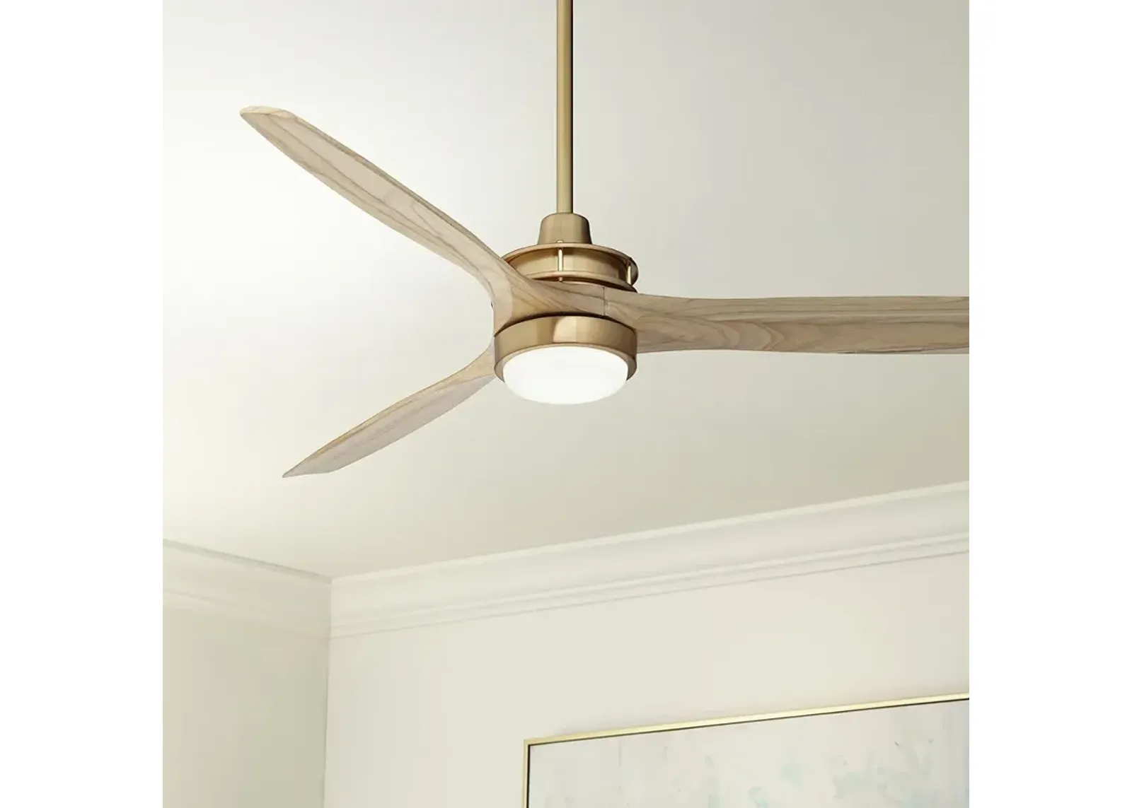 52” Windspun Soft Brass and Natural Wood LED Ceiling Fan with Remote by ...