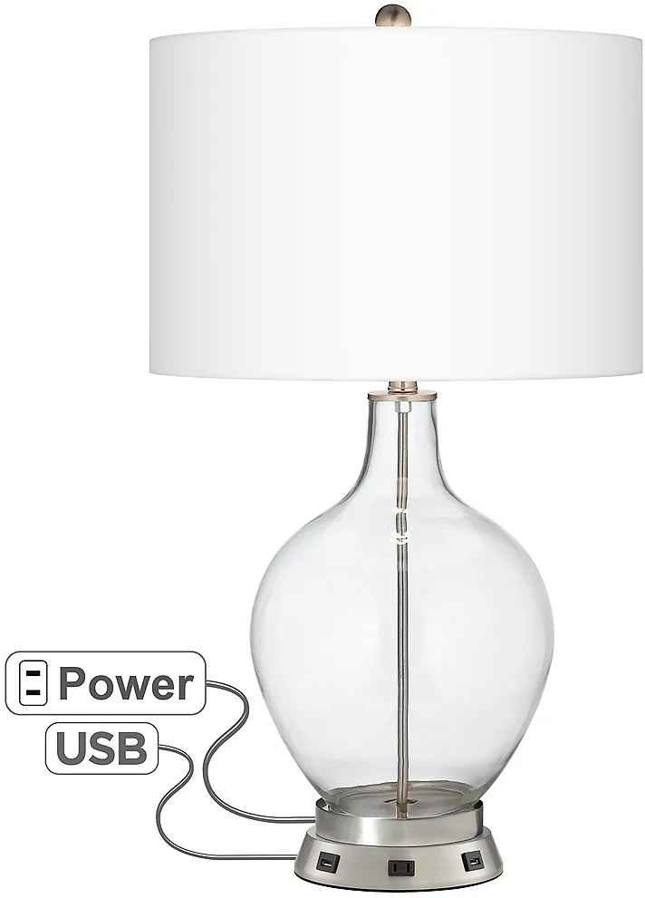 Clear Glass Fillable Ovo Table Lamp with USB Workstation Base