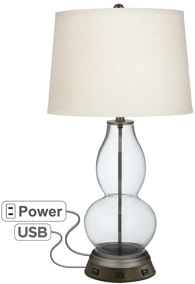 Glass Fillable Double Gourd Table Lamp with USB Workstation Base
