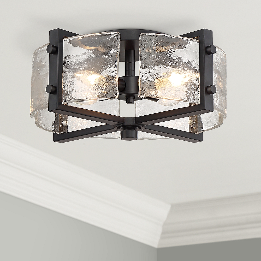 Possini Euro Adri 16 1/2" Wide Black and Glass Rustic Ceiling Light