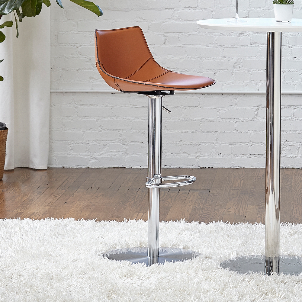 Rudy Cognac Leather Adjustable Swivel Stool