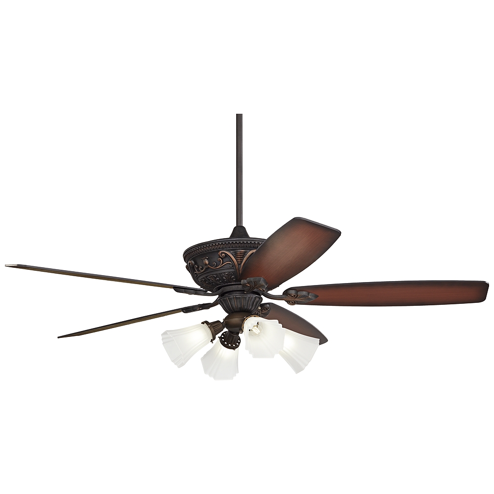 60" Casa Montego Bronze Frosted Glass Teak LED Ceiling Fan