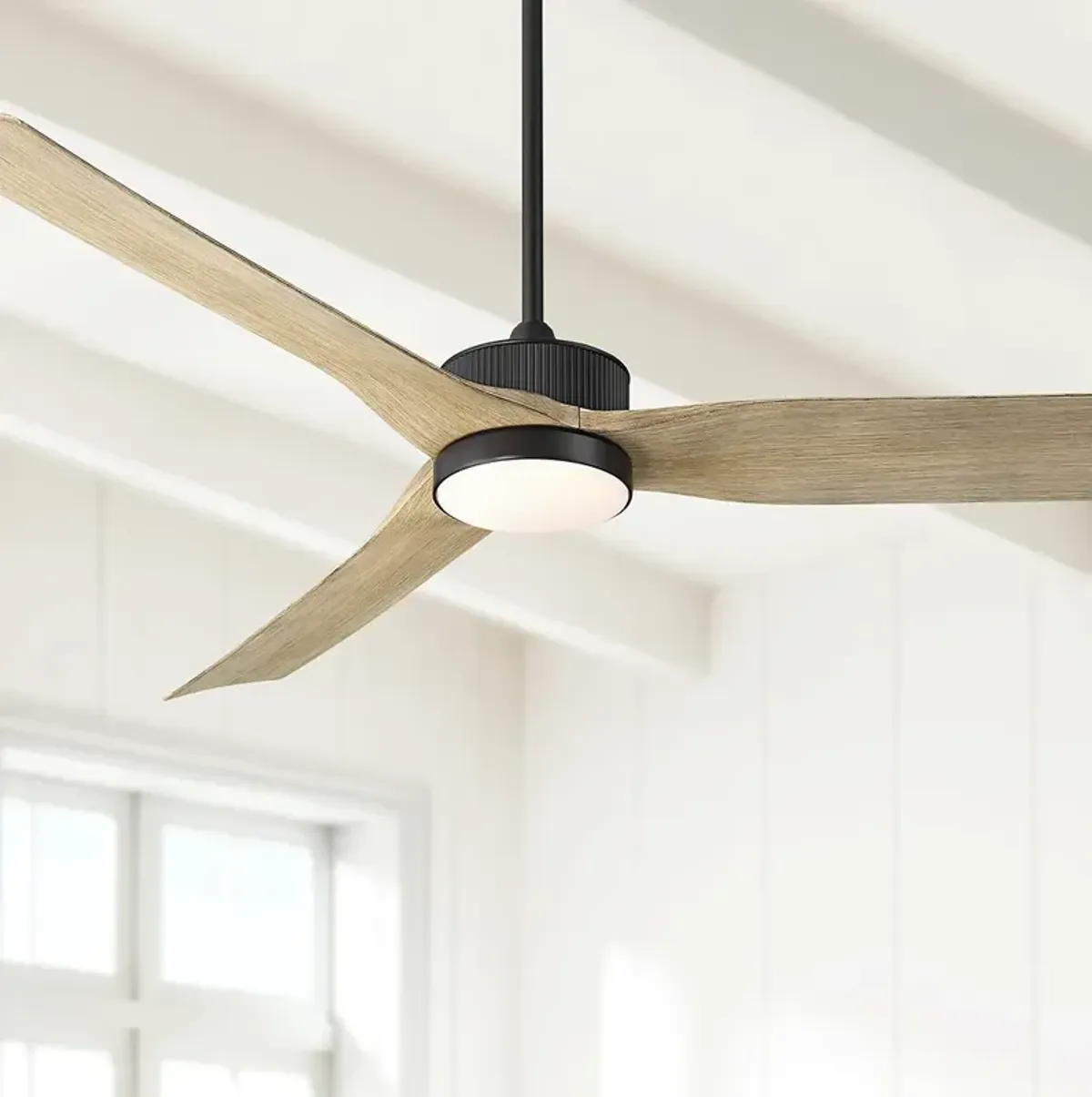 52” Windspun Soft Brass and Natural Wood LED Ceiling Fan with Remote by ...
