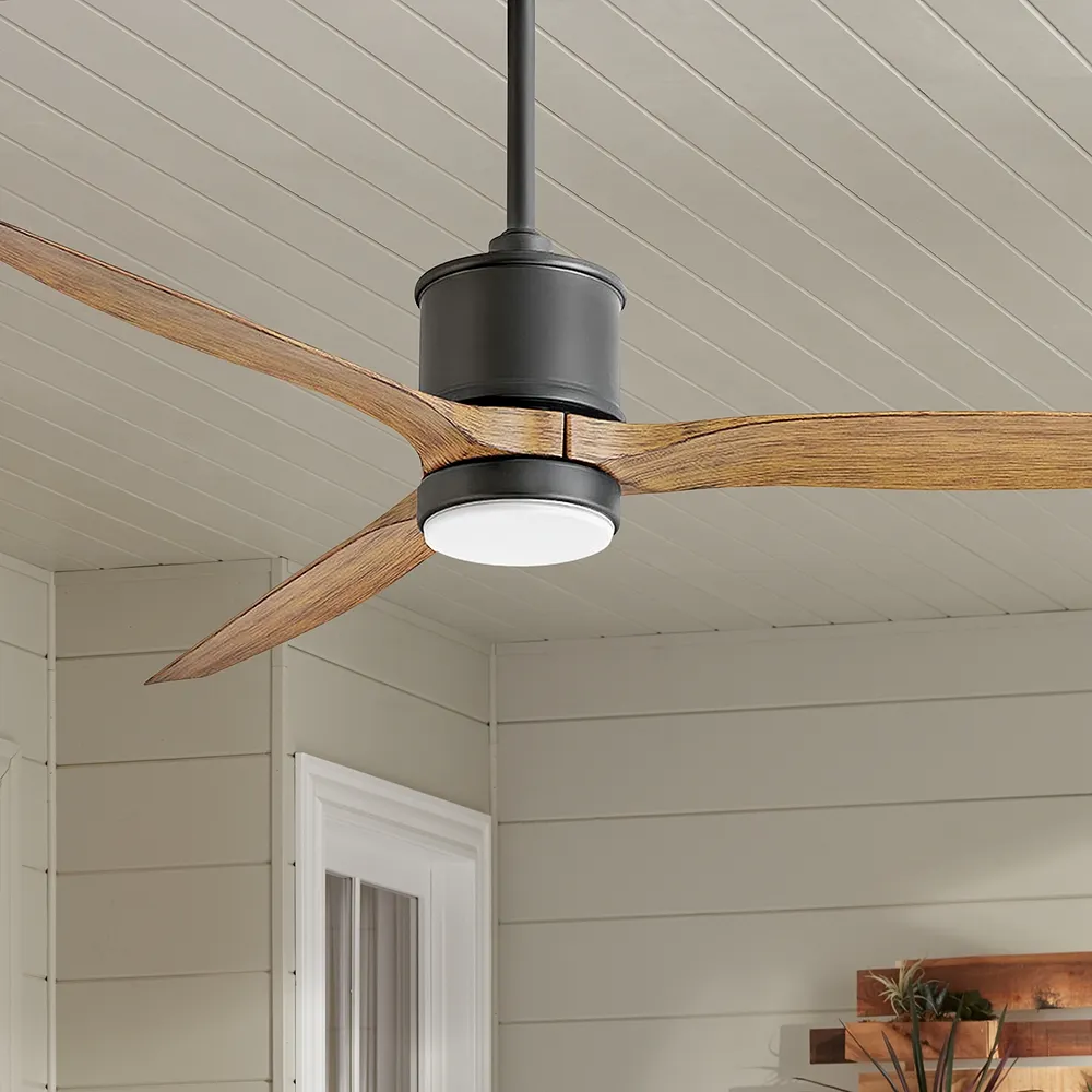 52” Windspun Soft Brass and Natural Wood LED Ceiling Fan with Remote by ...
