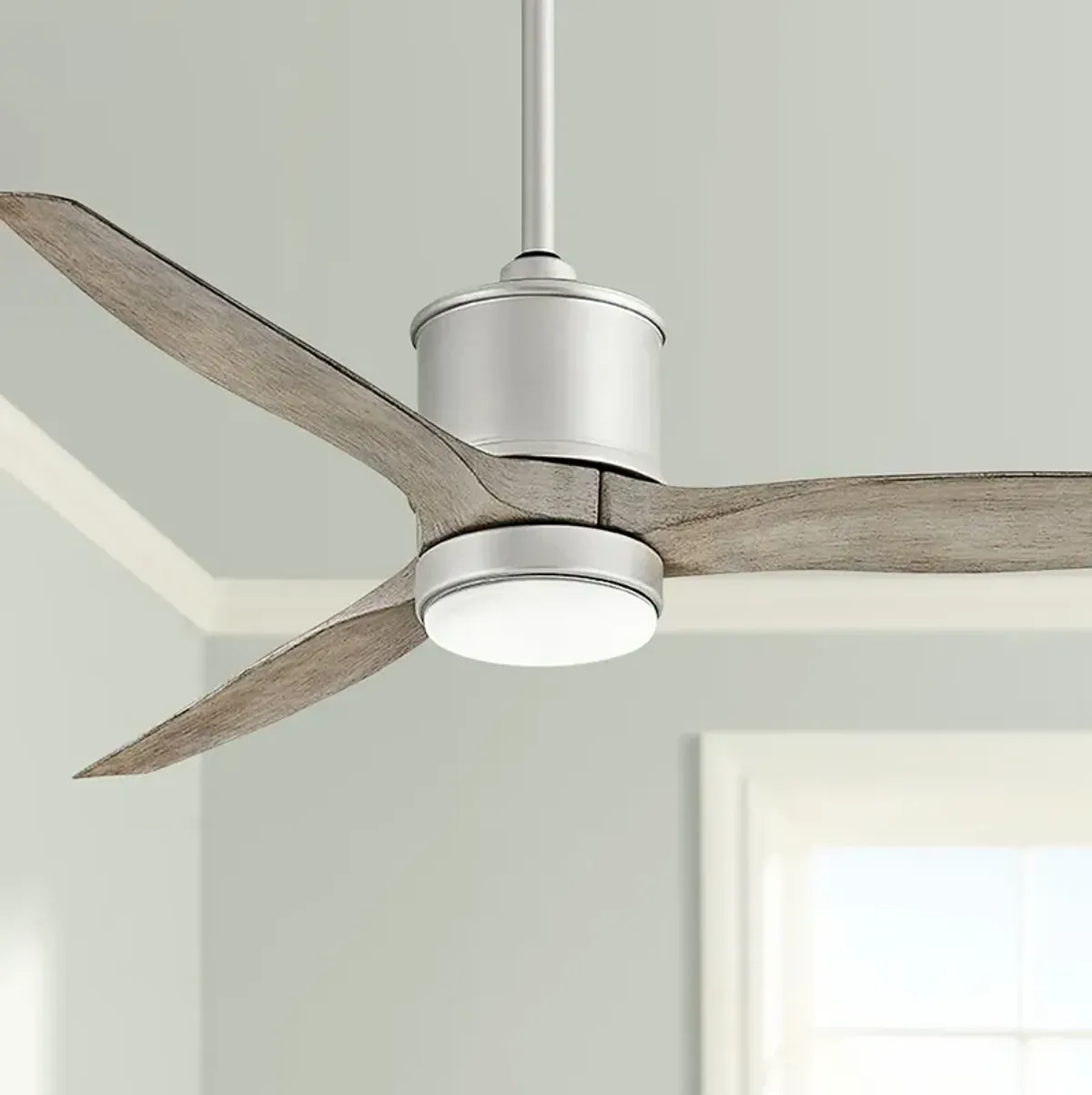 52” Windspun Soft Brass and Natural Wood LED Ceiling Fan with Remote by ...