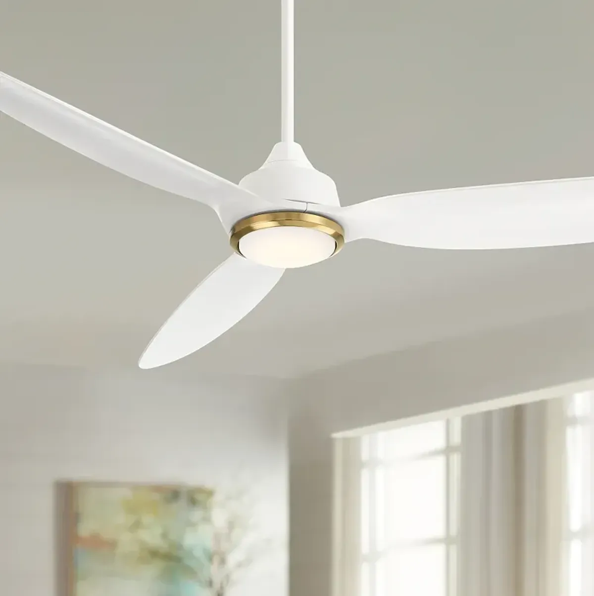52” Windspun Soft Brass and Natural Wood LED Ceiling Fan with Remote by ...