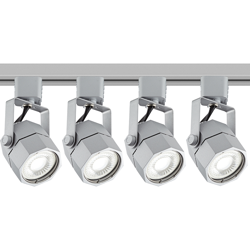 4-Light Nickel Octagonal LED Floating Canopy Track Kit