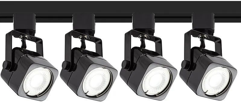 4-Light Black Square LED Track Kit with Floating Canopy