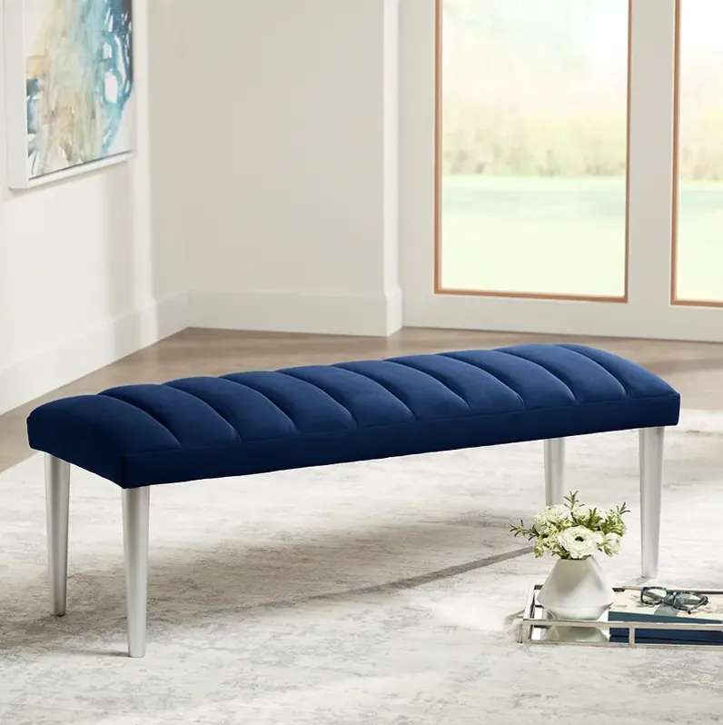 Denny 49” Wide Sky Blue Velvet Tufted Bench
