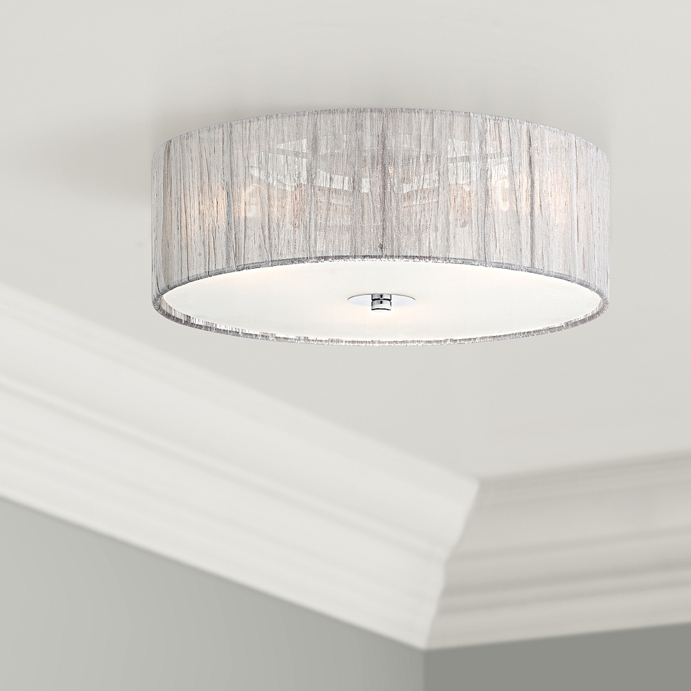 Possini Euro Sheer 16" Wide Silver Fabric Ceiling Light