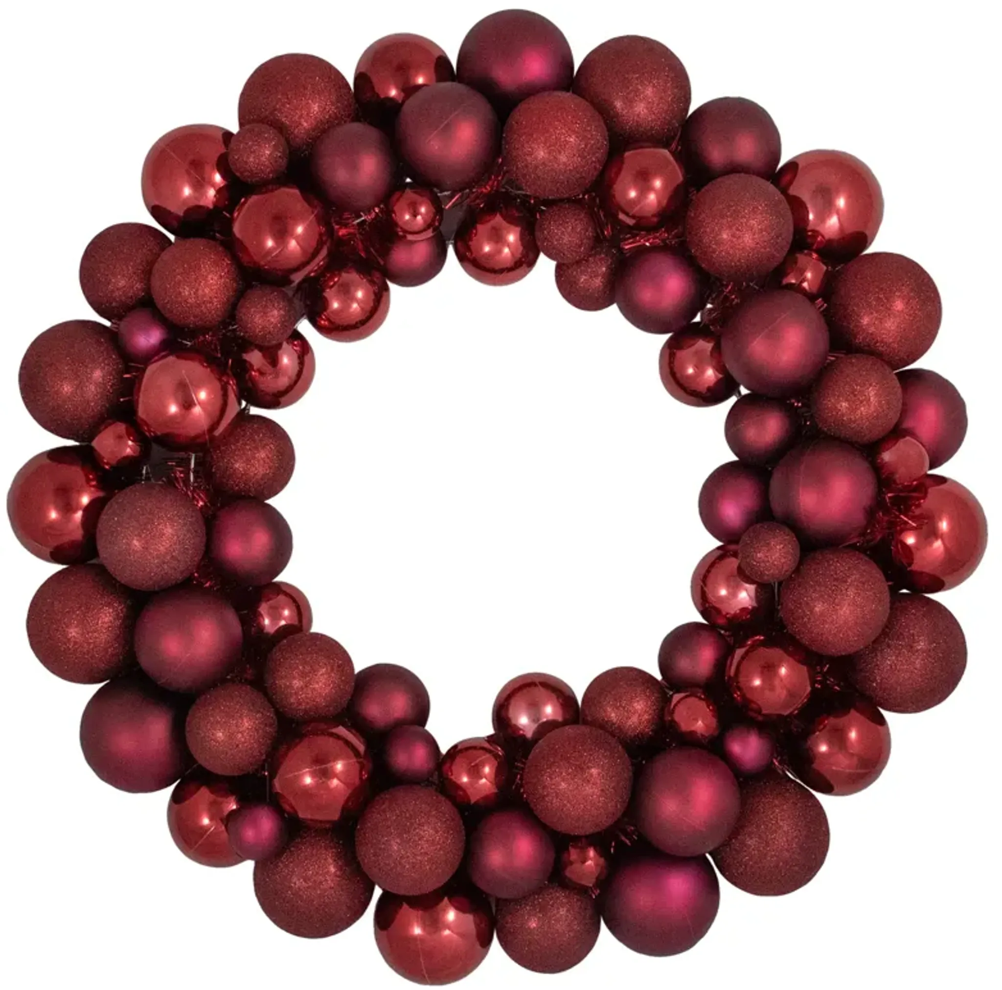 Burgundy 3-Finish Shatterproof Ball Christmas Wreath - 24" Unlit ...