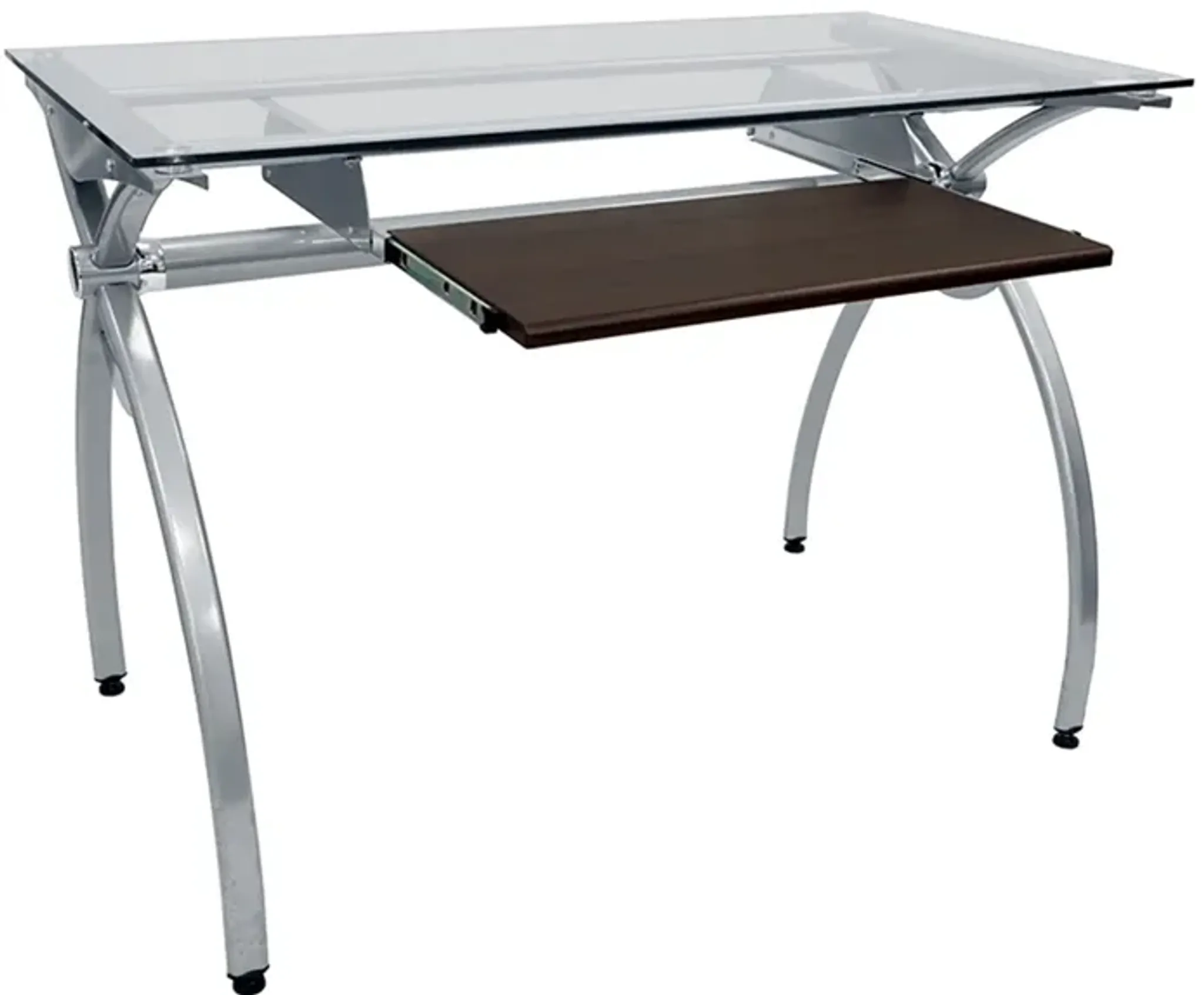 Contempo Clear Glass Top Computer Desk With Pull Out Keyboard Panel ...
