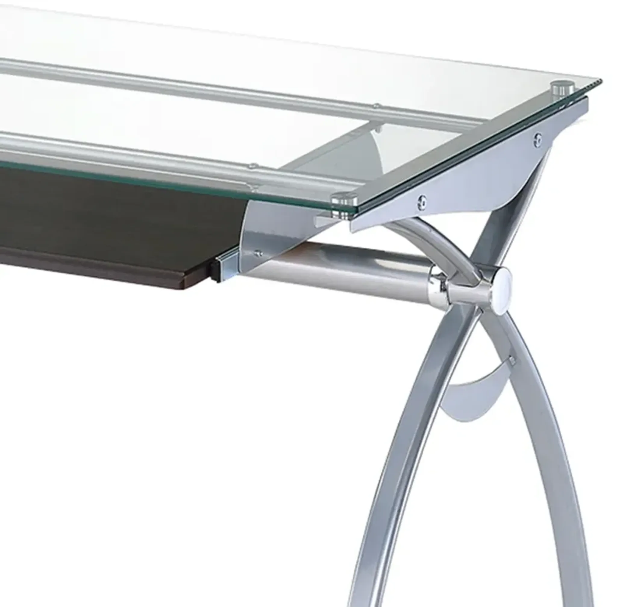 Contempo Clear Glass Top Computer Desk With Pull Out Keyboard Panel ...