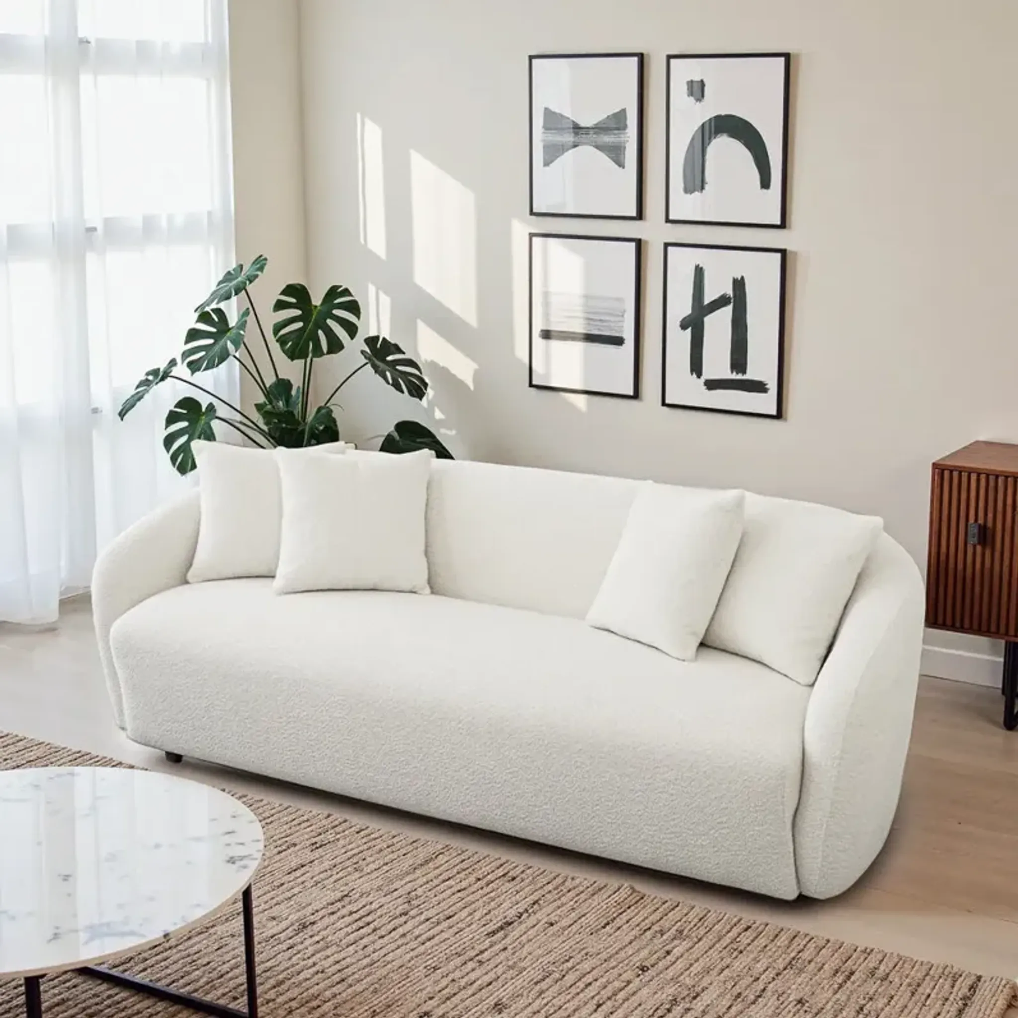Lidia Ivory Boucle Japandi Style Sofa | Furniture.com