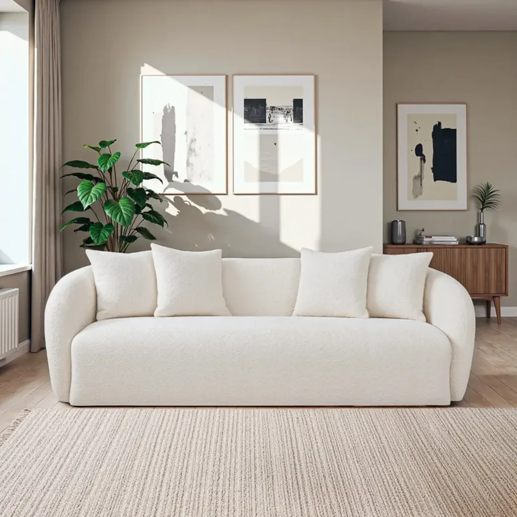 Lidia Ivory Boucle Japandi Style Sofa | Furniture.com
