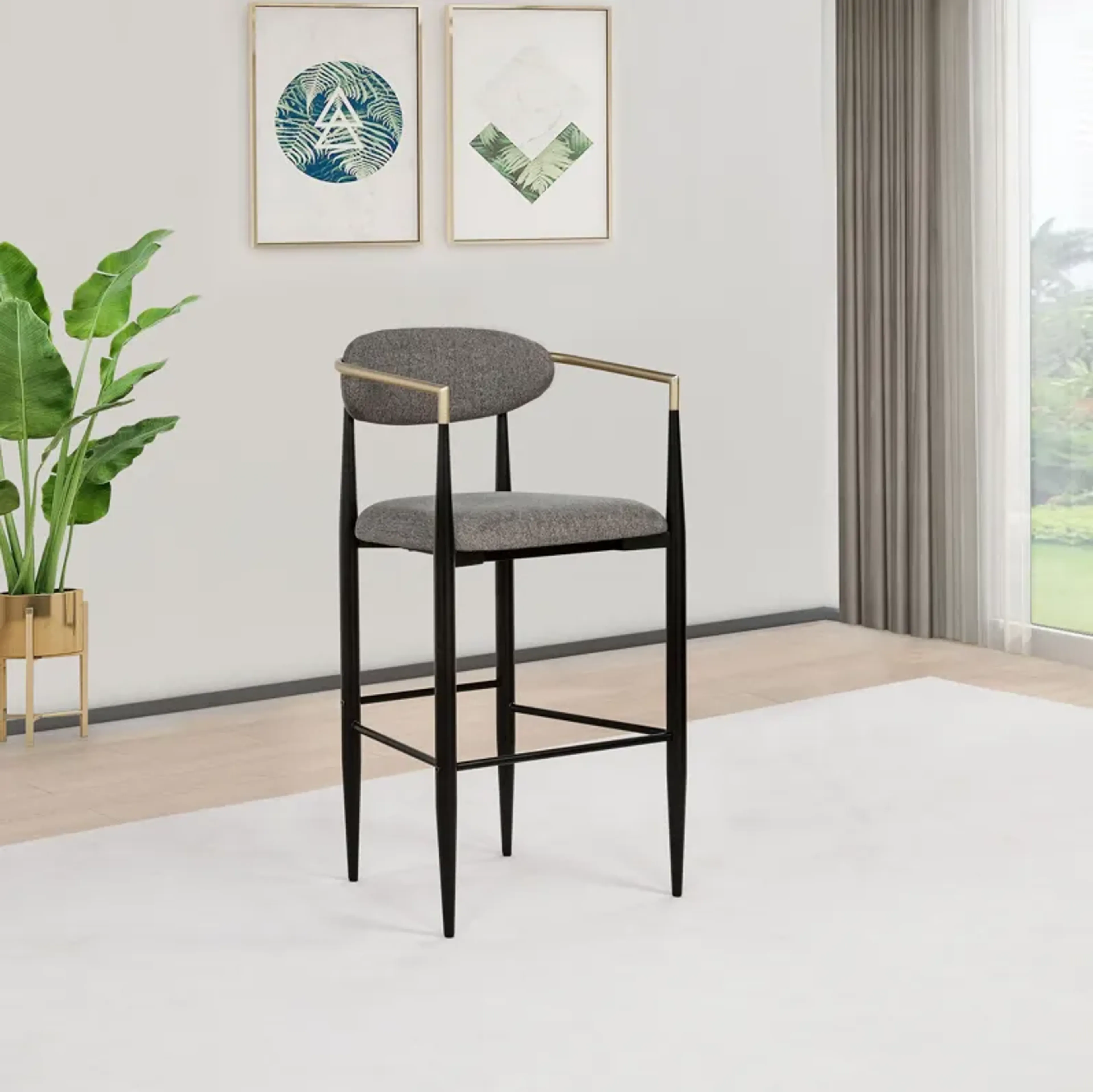 Tina Grey Fabric Upholstered Bar Chair Set Of 2 Mid In Mod | Furniture.com