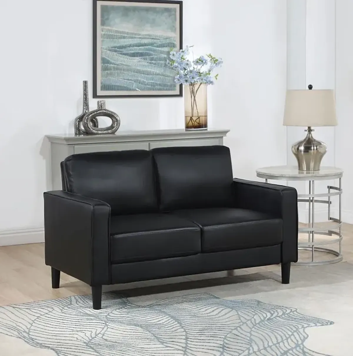 Cassina Court Black Leather Loveseat by Rooms To Go | Furniture.com