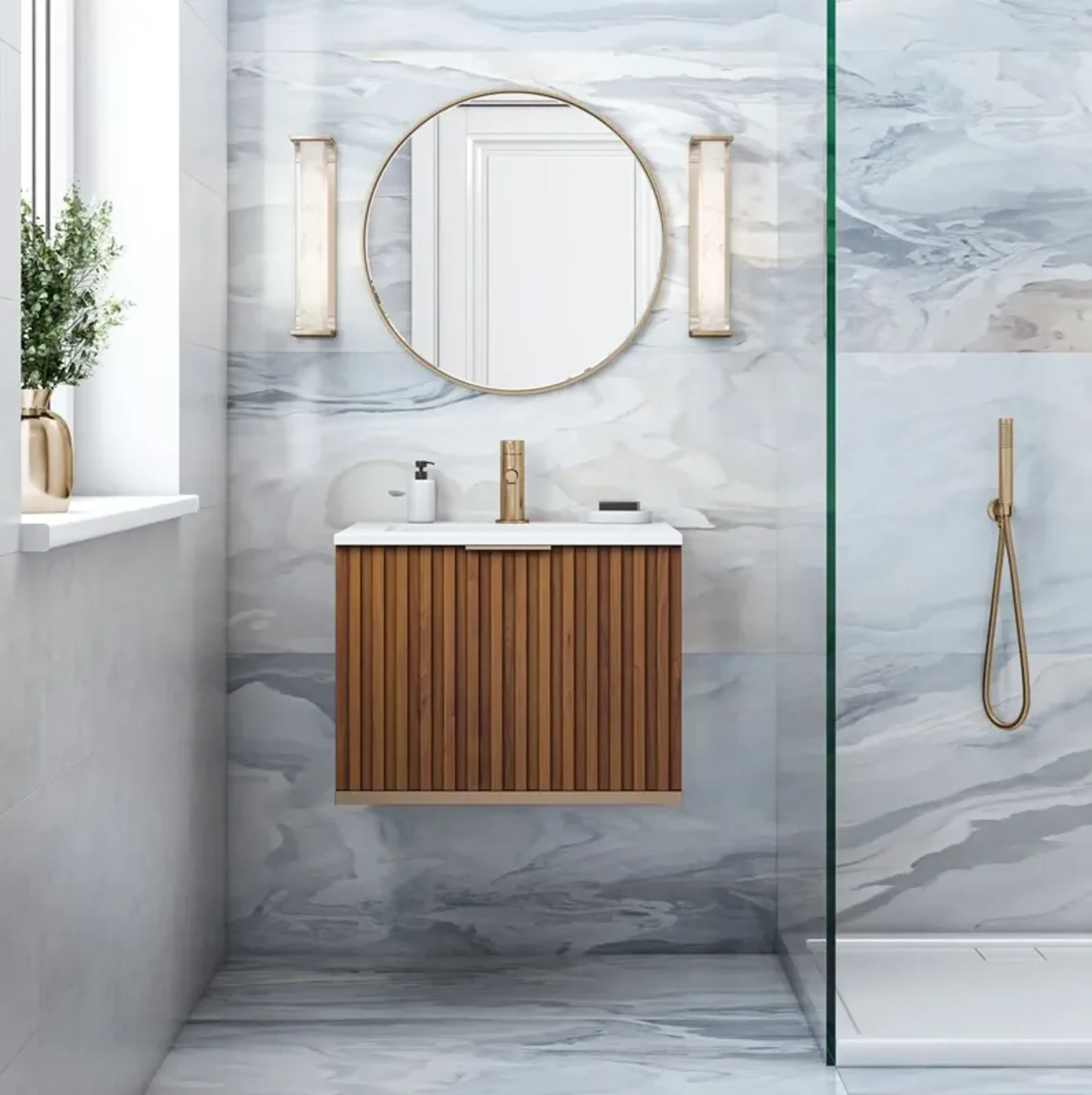 Terra 24 Floating Single Sink Bathroom Vanity Walnut One Kings Lane ...