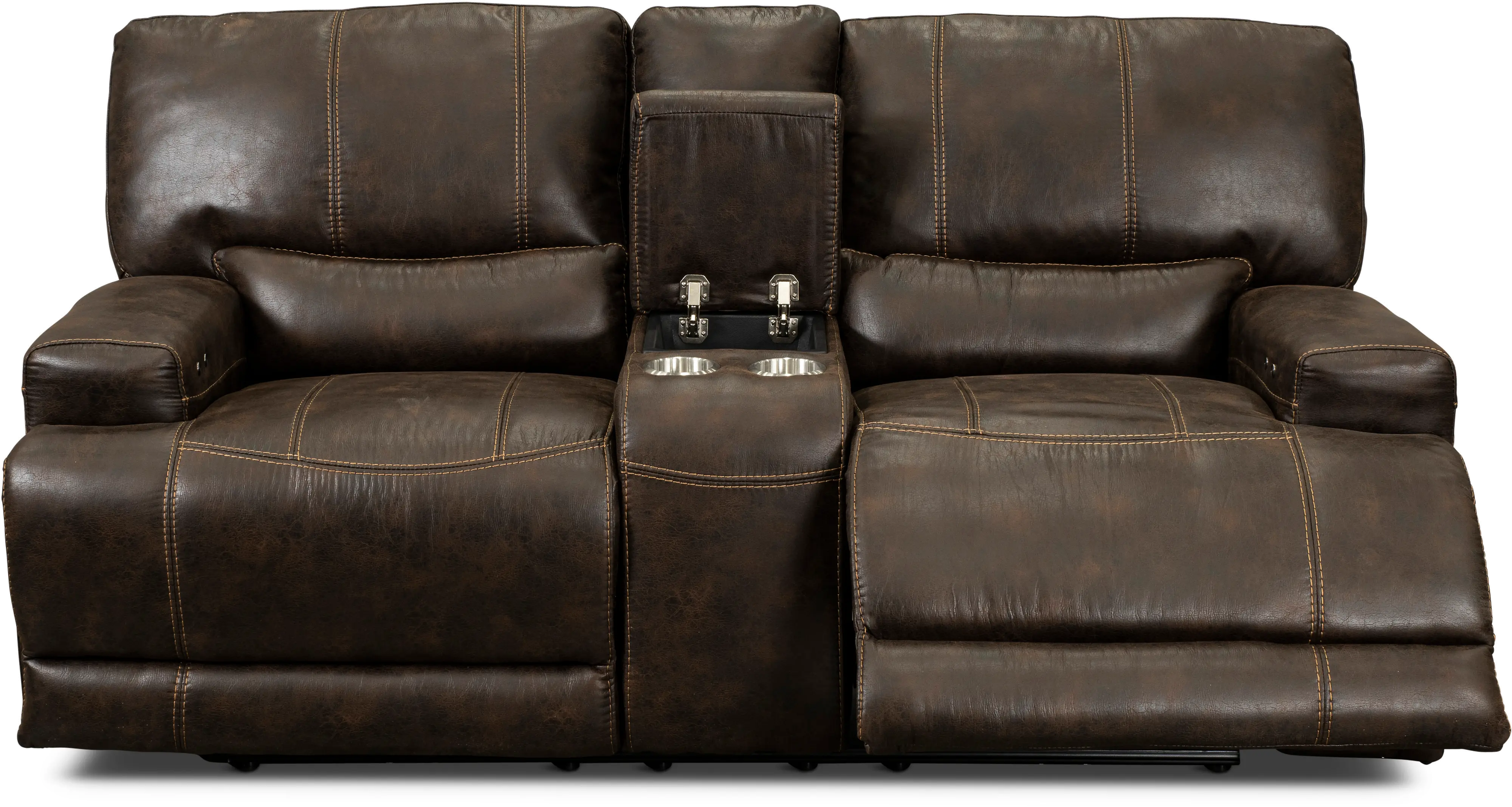 Omega Chocolate Brown Power Reclining Loveseat with Console